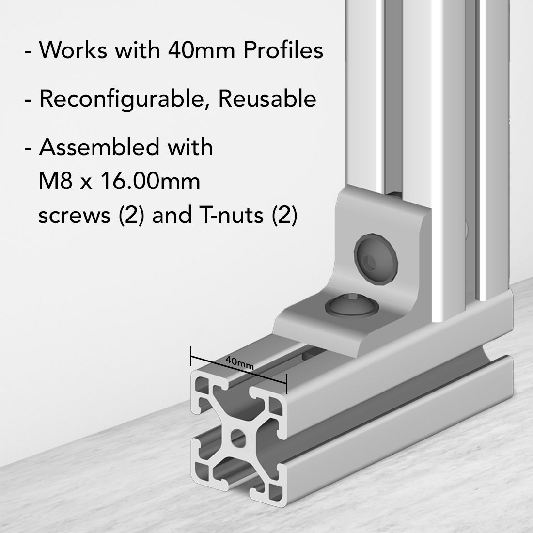 Buy 40‑Series 2‑Hole Aluminum Inside Corner Bracket | Modular 1