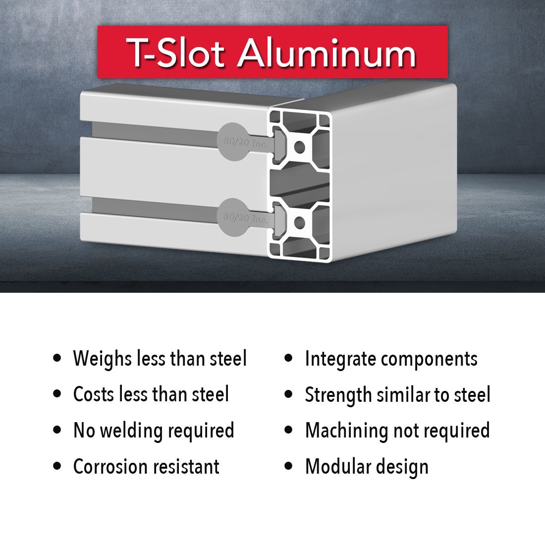 40mm X 80mm Lite T-Slotted Profile - Two Adjacent Open T-Slots - Modular1