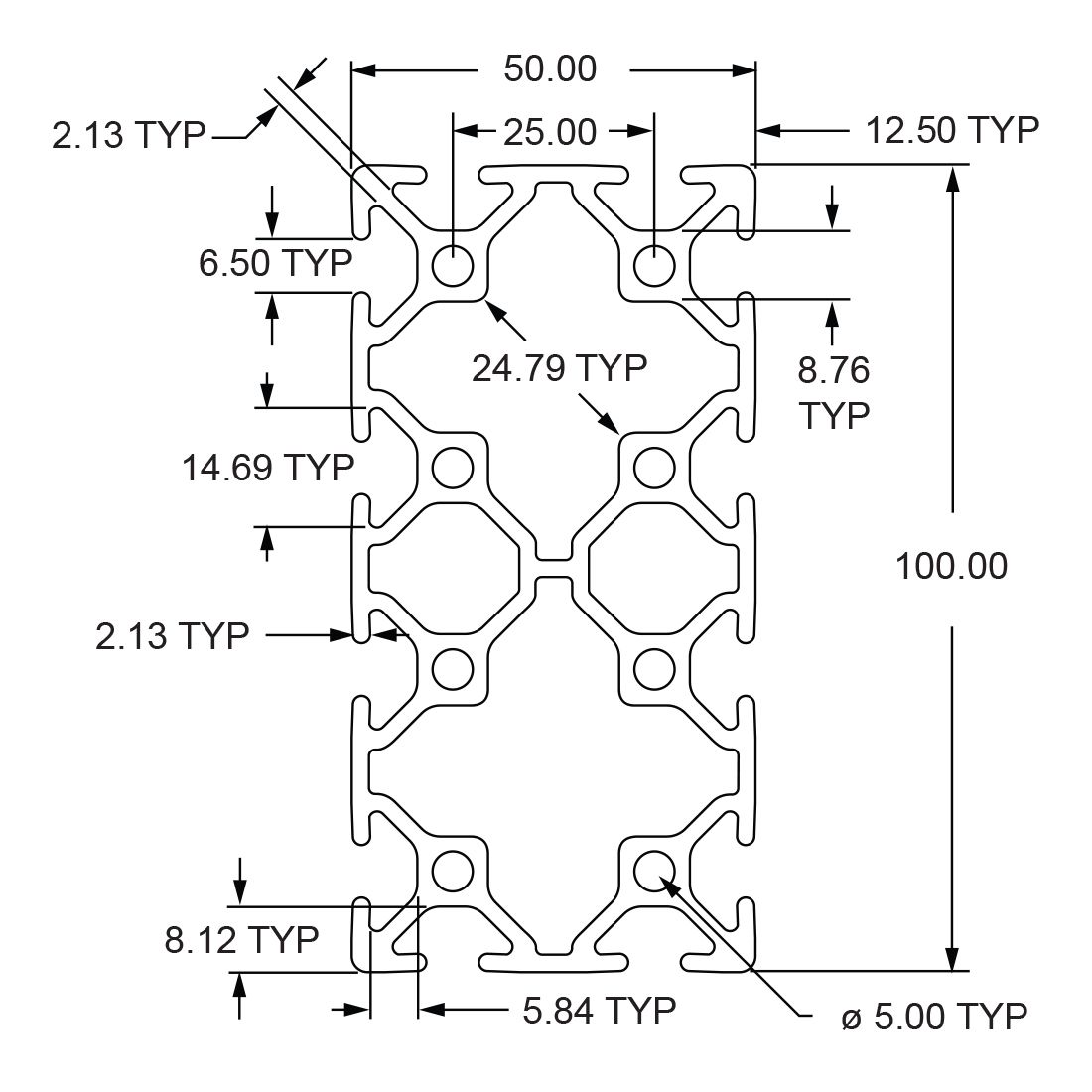 Buy 50x100mm T-Slot Aluminum Profile - 12 Open T-Slots - Modular1